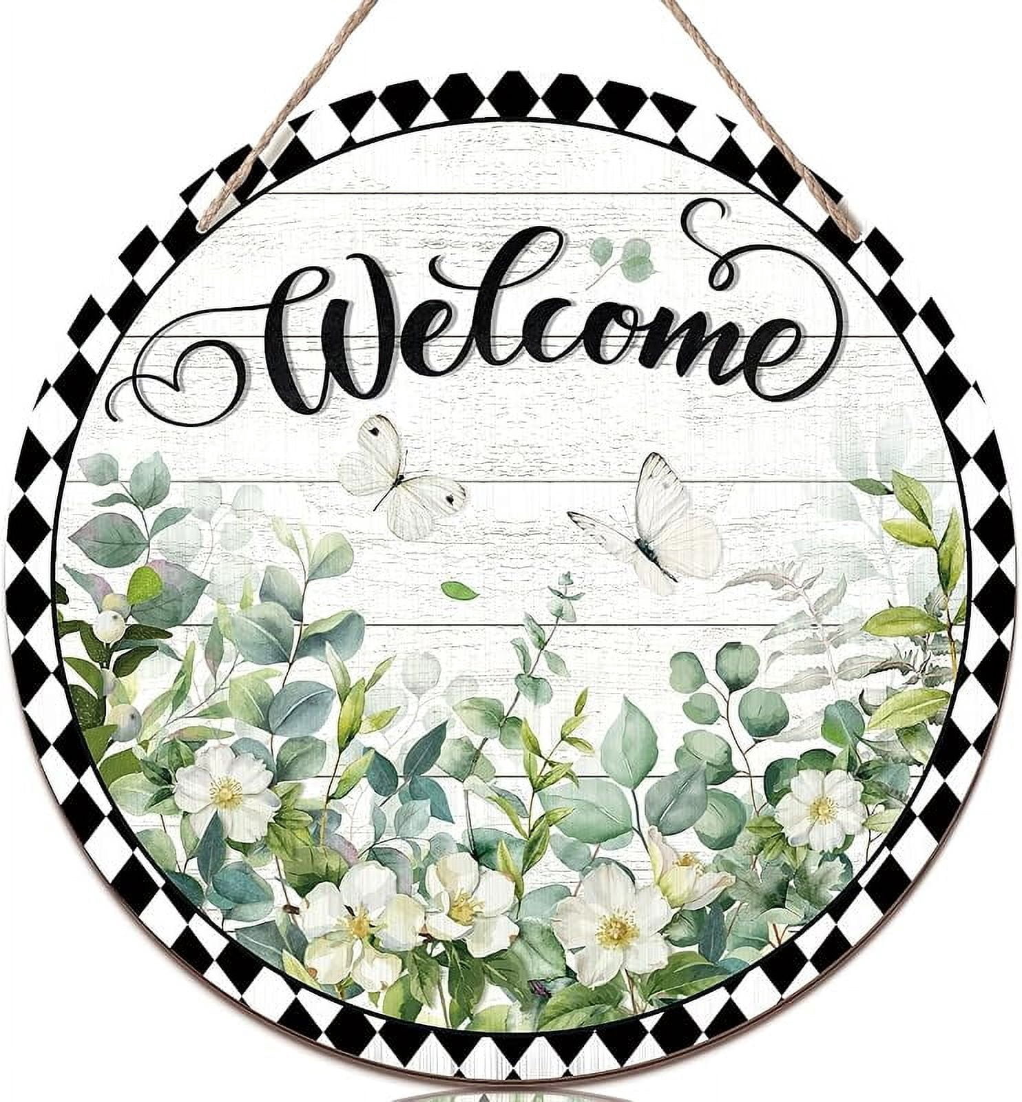 Eucalyptus Leaves Welcome Sign for Front Door Wood Welcome Door Wreath ...