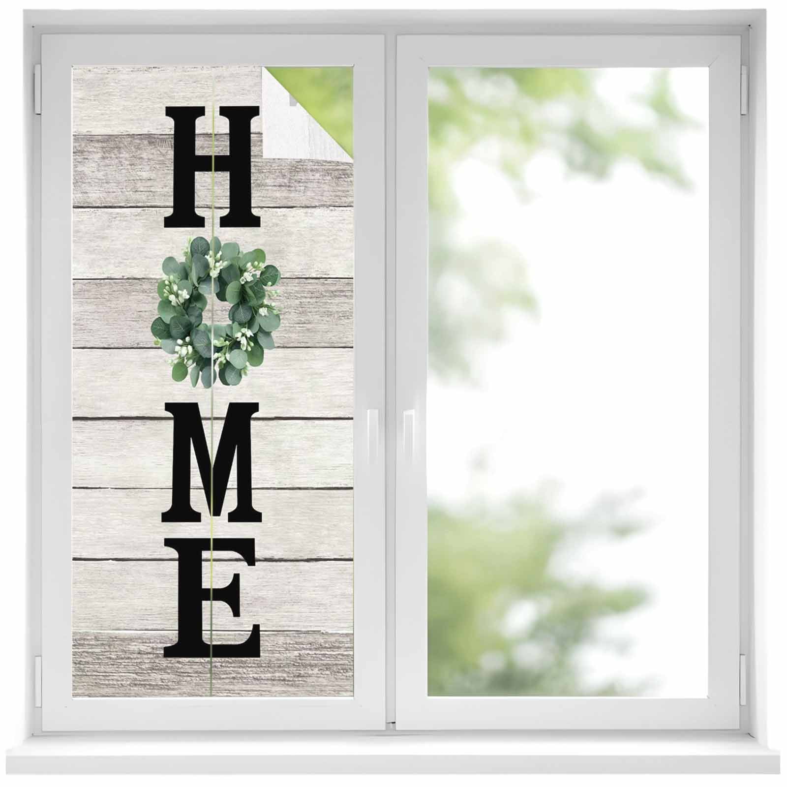 Eucalyptus Leaves Window Privacy Film, Rustic Botanical Plants Text ...