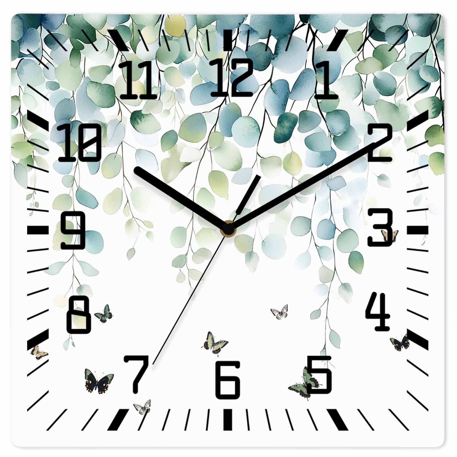 Eucalyptus Leaves Wooden Wall Clock Silent Non Ticking, Spring Pastoral ...