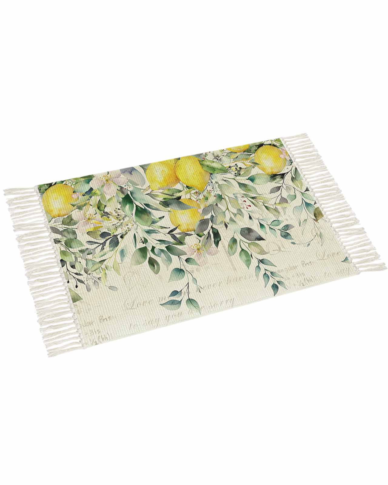 Eucalyptus Lemon Bathroom Rug 2'x3', Woven Cotton Area Rug with Tassels ...