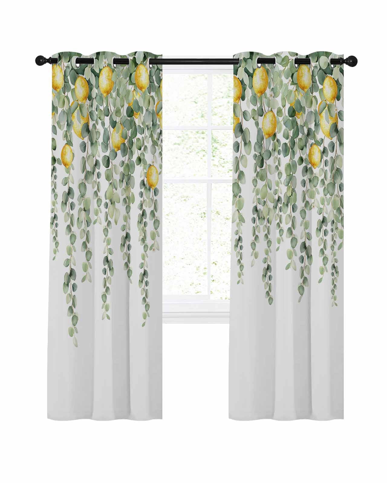 Eucalyptus Lemon Blackout Curtains, Light Blocking Print Window ...