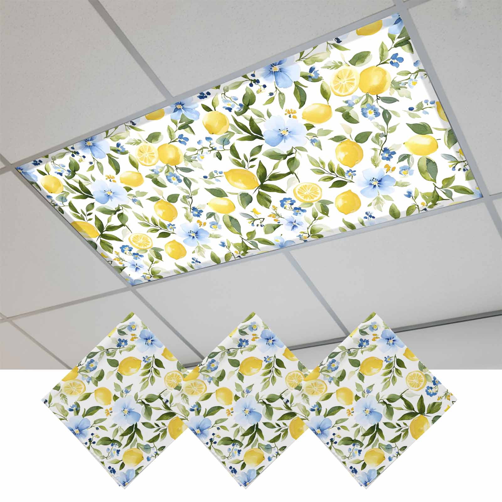 Eucalyptus Lemon Fluorescent Light Covers, Sage Green Leaf Blue Flower ...