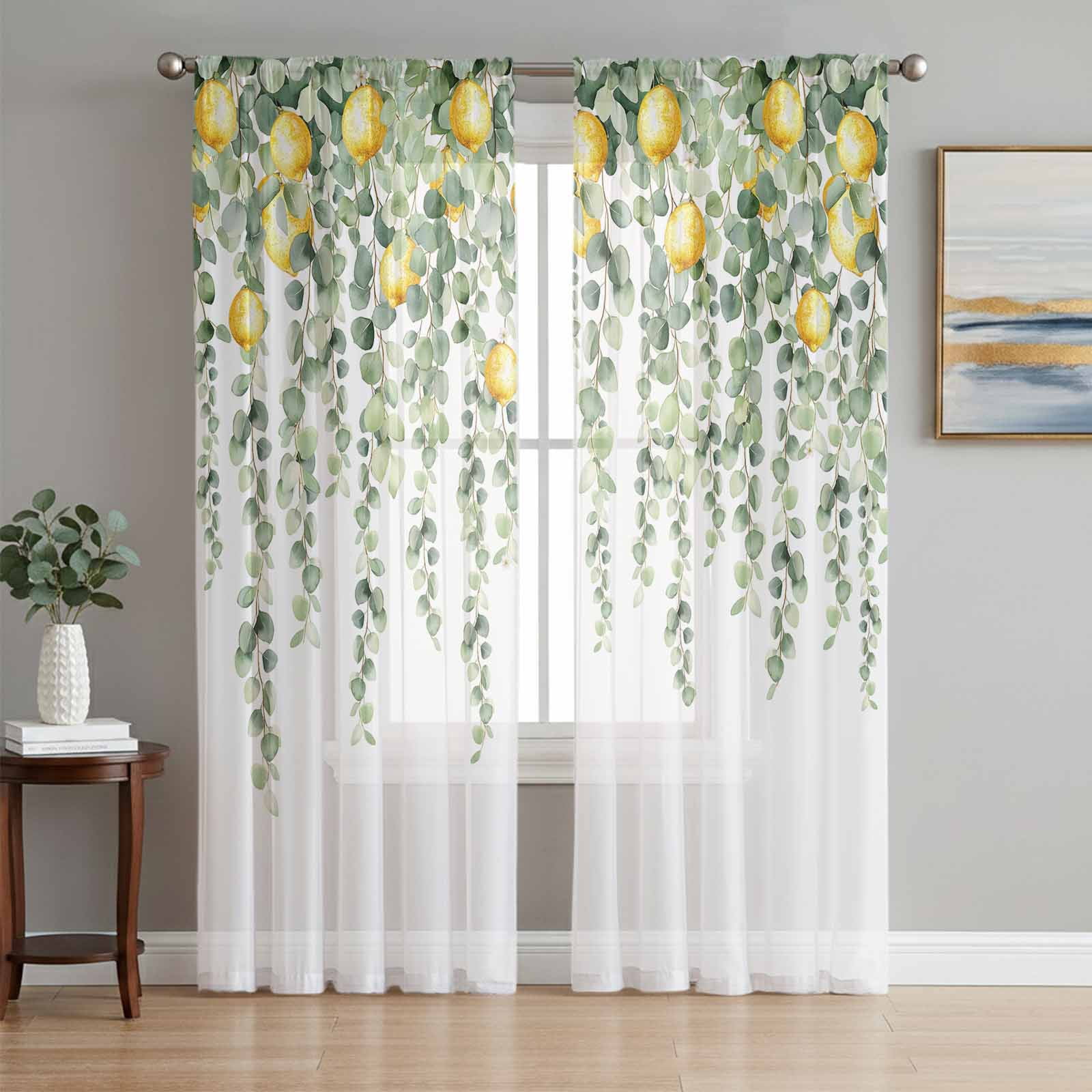Eucalyptus Lemon Sheer Curtains 84 Inch Length 2 Panels Set, Sage Green ...