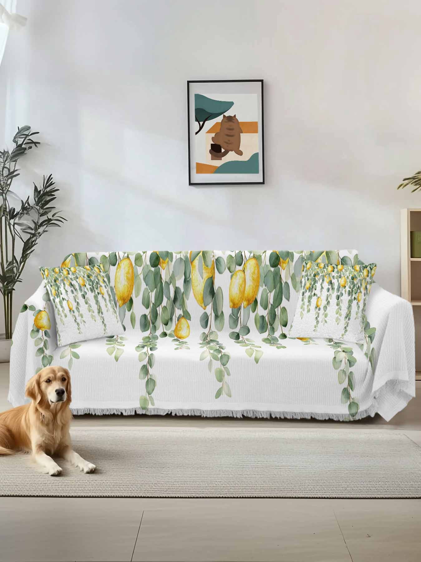 Eucalyptus Lemon Sofa Covers for 2-3 Cushion Couch L-Shaped Sectional ...