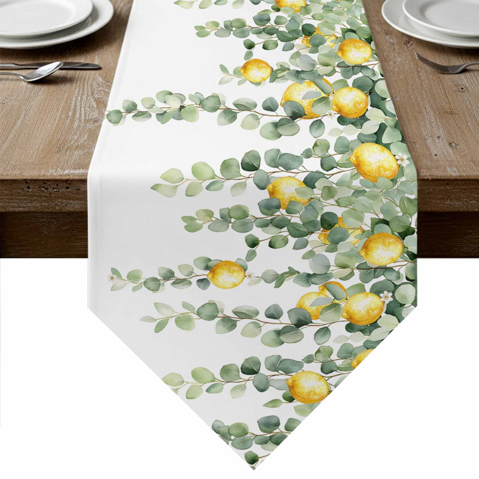 Eucalyptus Lemon Table Runner Linen Burlap Table Runner 60 Inches Long ...