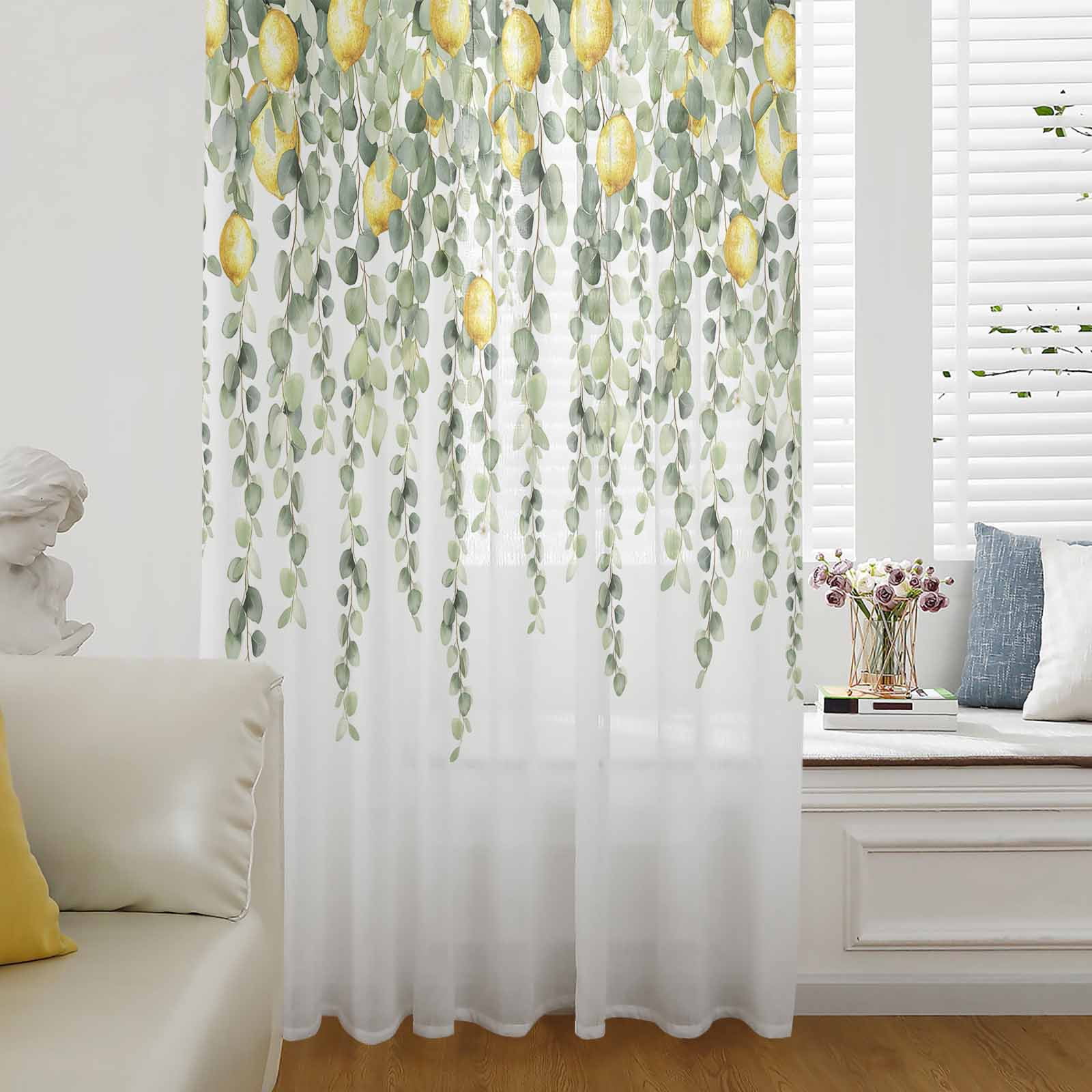 Eucalyptus Lemon Window Curtain 108 Inches Long,Sage Green Plant Leaf ...