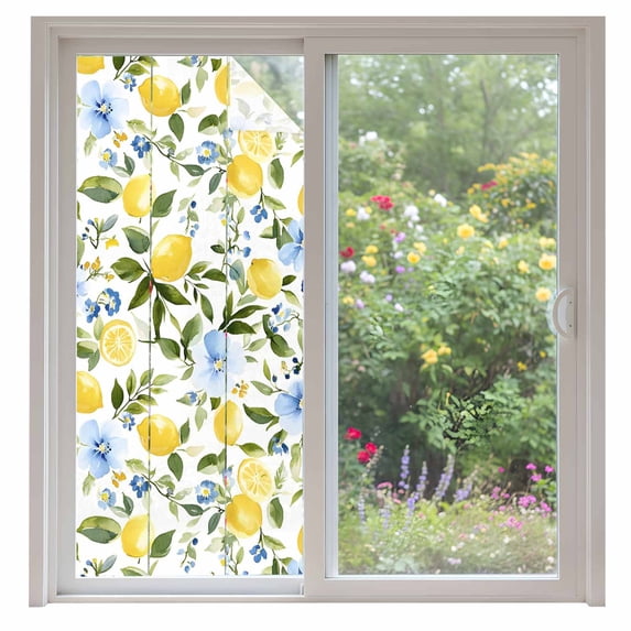 Eucalyptus Lemon Window Privacy Film, Sage Green Leaf Blue Flower Fruit ...