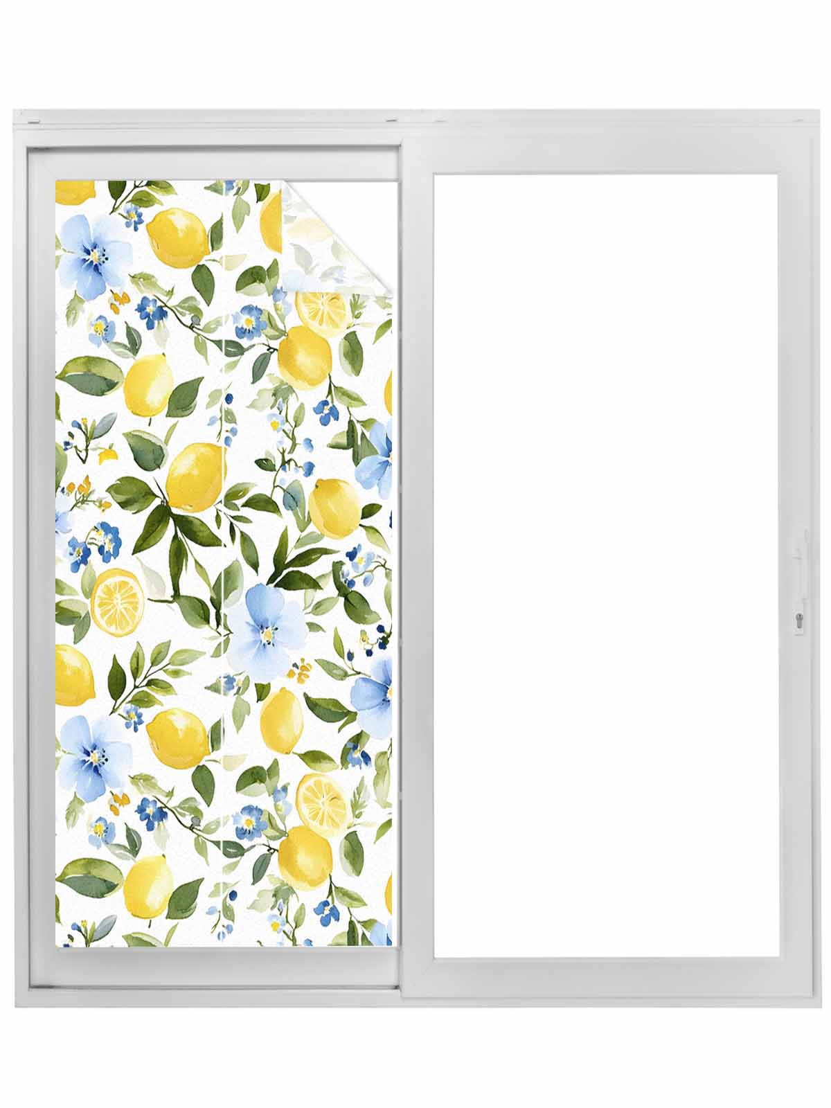 Eucalyptus Lemon Window Privacy Film, Sage Green Leaf Blue Flower Fruit ...