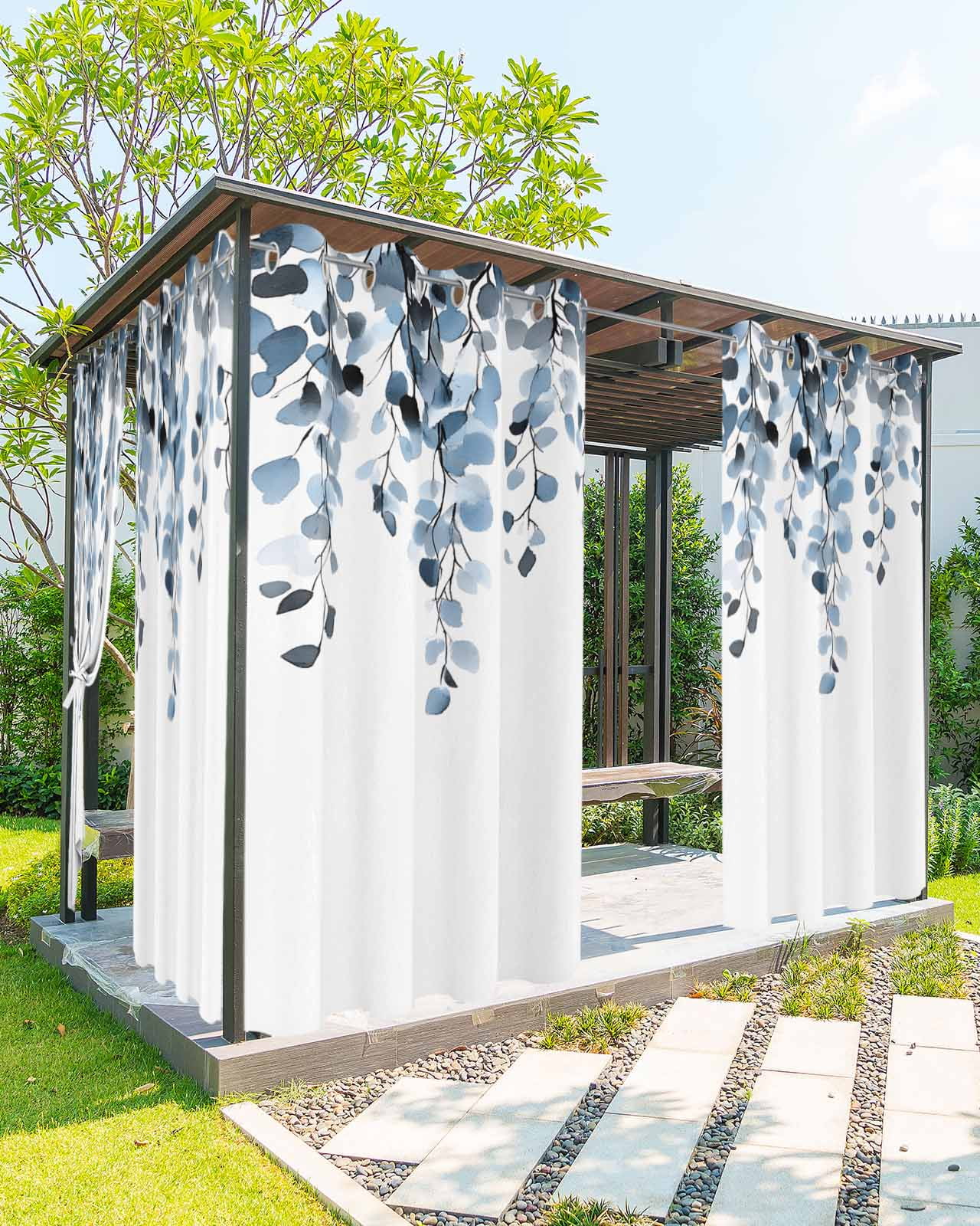 Eucalyptus Outdoor Curtains for Patio Waterproof,Watercolor Ombre Blue ...