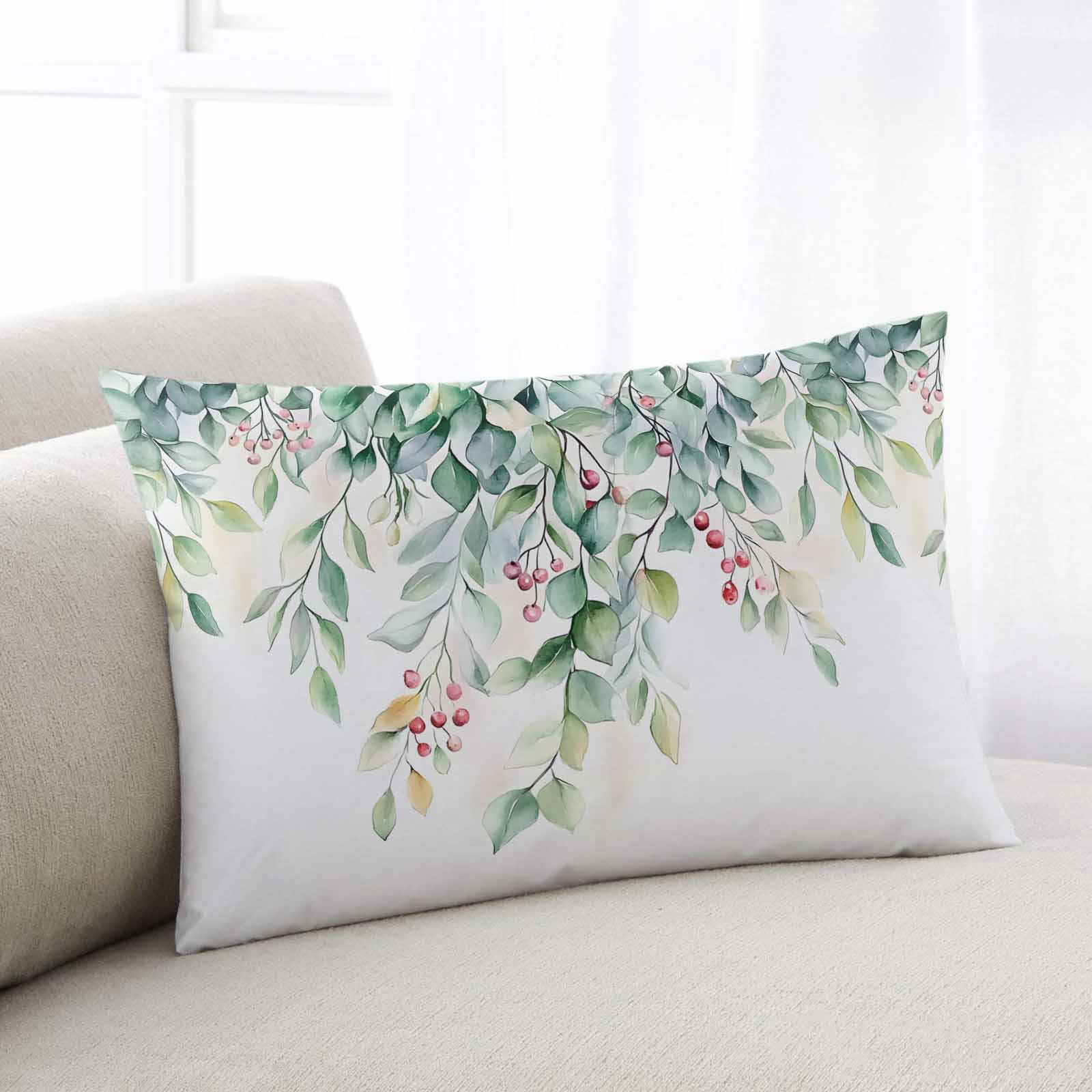 Eucalyptus Oversized Pillow Covers, Retro Green Spring PlantsLeaf Red ...