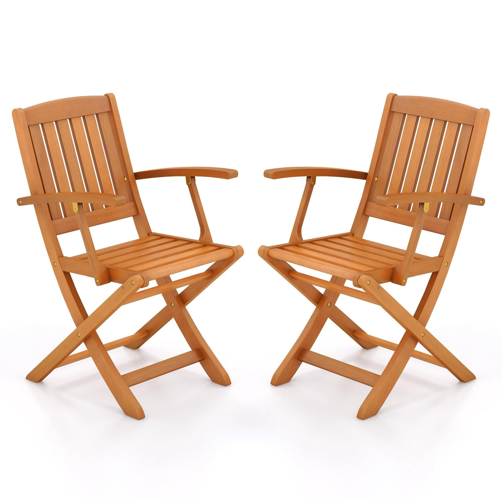 Eucalyptus Patio Chairs Pair, Wood Folding Outdoor Dining Chairs with ...