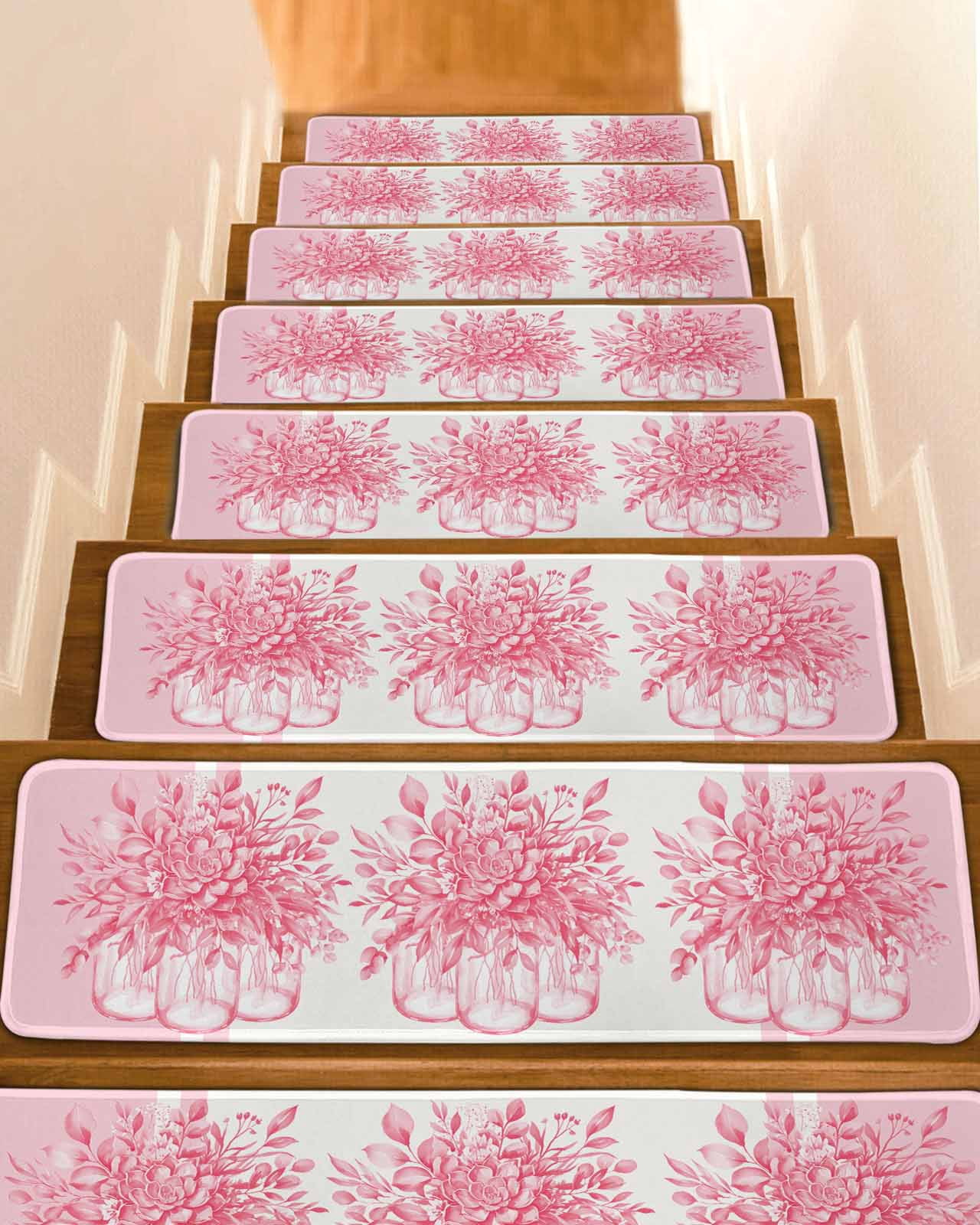 Eucalyptus Pink Stair Treads for Wooden Steps Indoor Runner Rug Carpet ...