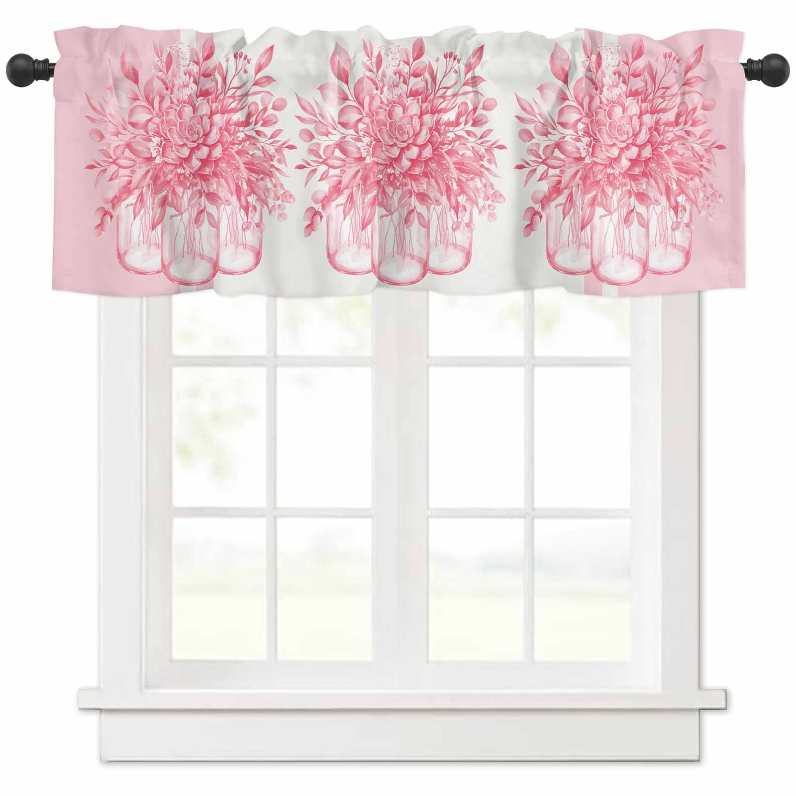 Eucalyptus Pink Valances for Windows Farmhouse Kitchen Curtains ...