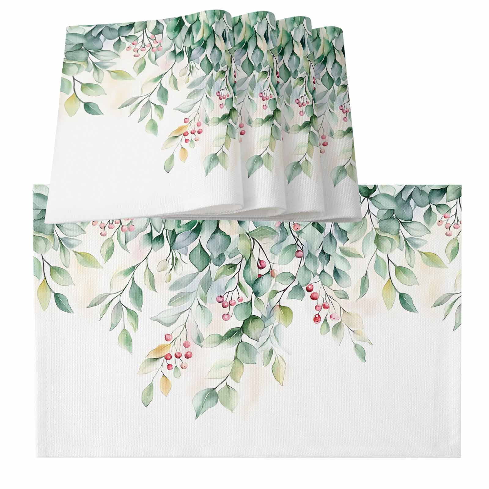 Eucalyptus Placemats for Dinning Table Set of 4, Retro Green Spring ...