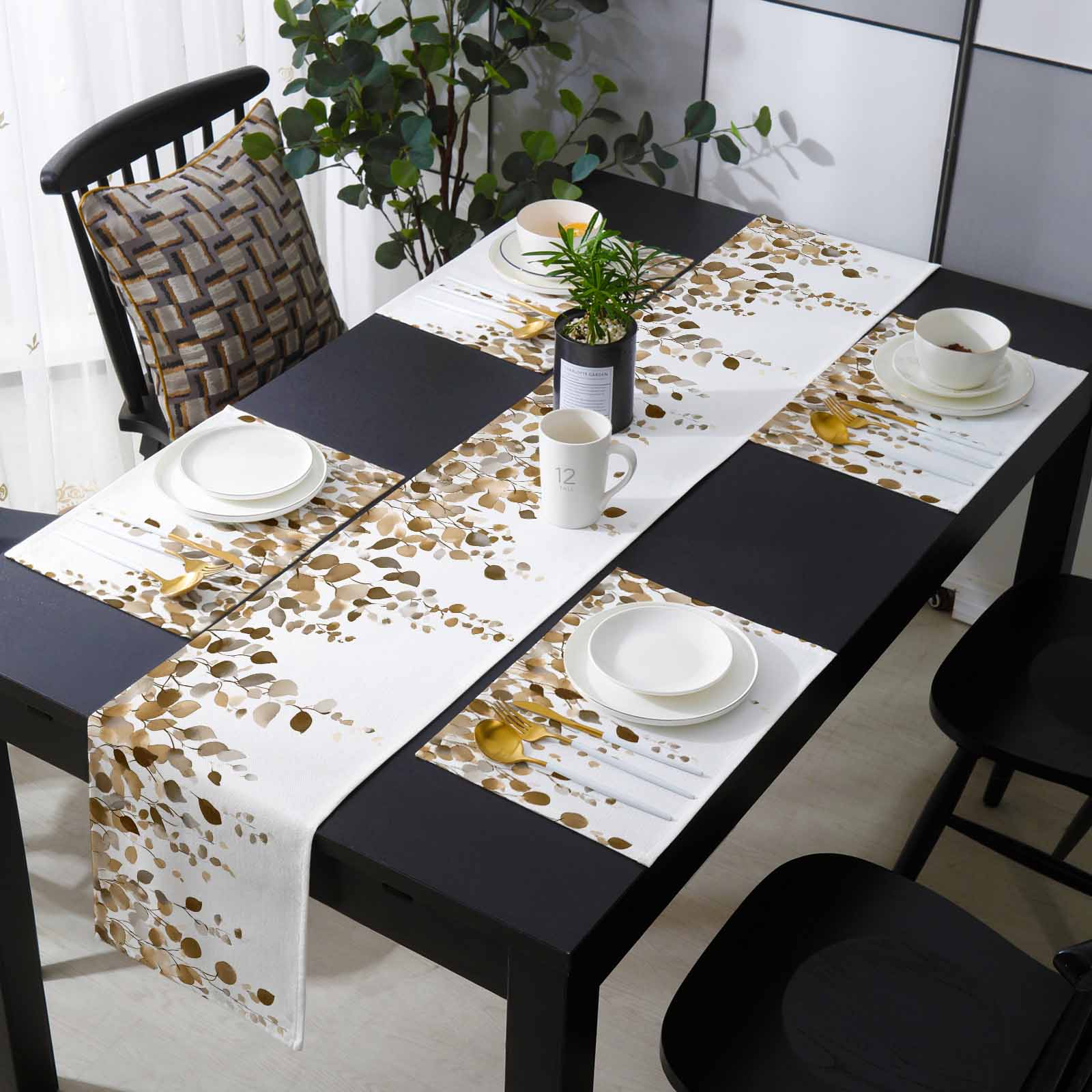 Eucalyptus Placemats Set of 6 with 72 Inches Long Table Runners,Brown ...