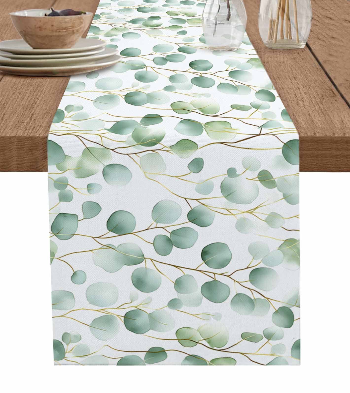 Eucalyptus Plant Table Runner 72 Inches, Green Leaves Spring Summer ...