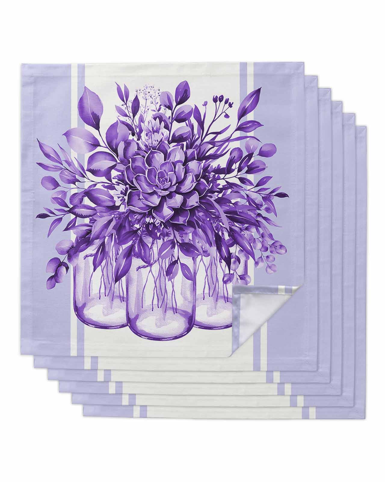 Eucalyptus Purple Cloth Napkins Washable Set of 6, Stripes Bottle ...