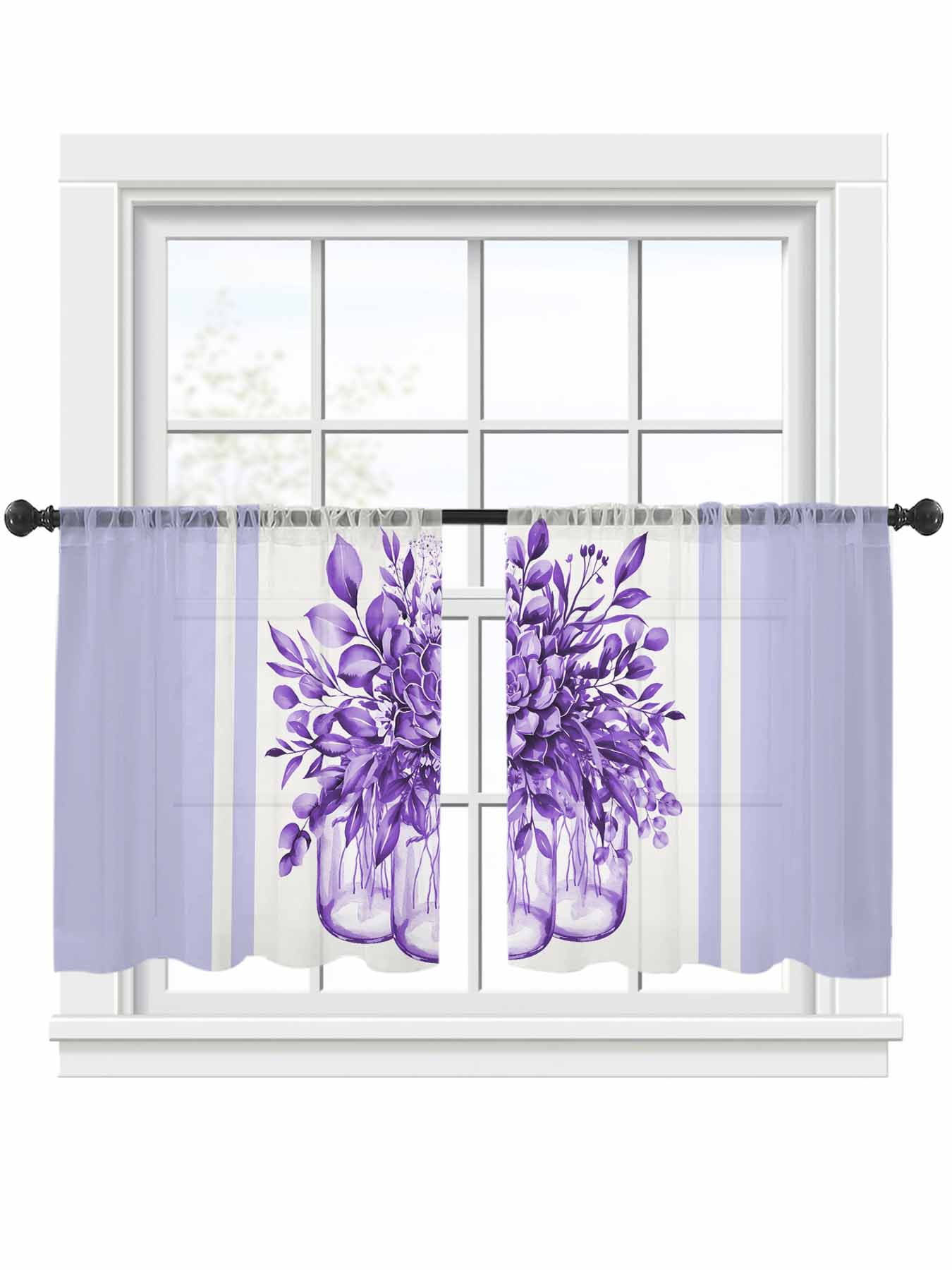Eucalyptus Purple Sheer Curtains 54 Inch Length 2 Panels Set, Semi ...