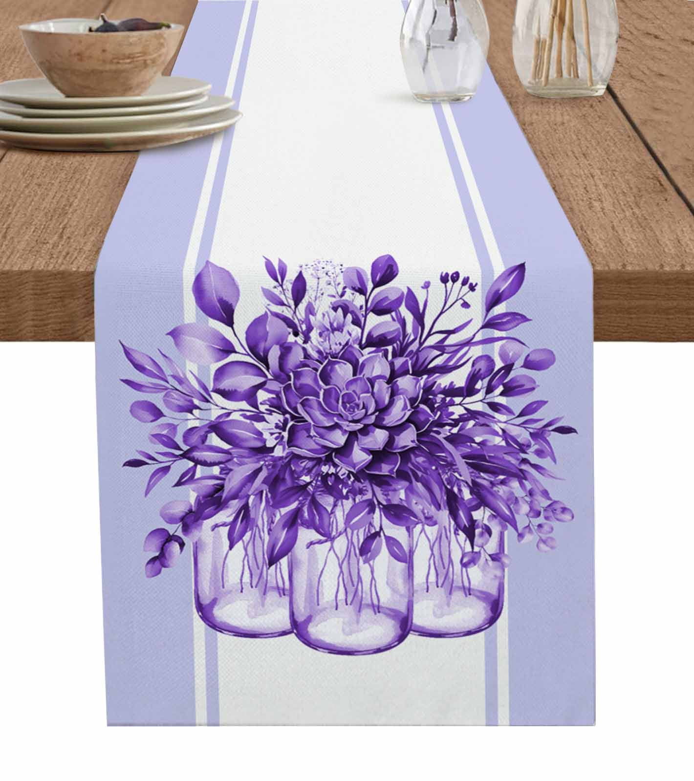 Eucalyptus Purple Table Runner 72 Inches, Stripes Bottle Flower Cactus ...