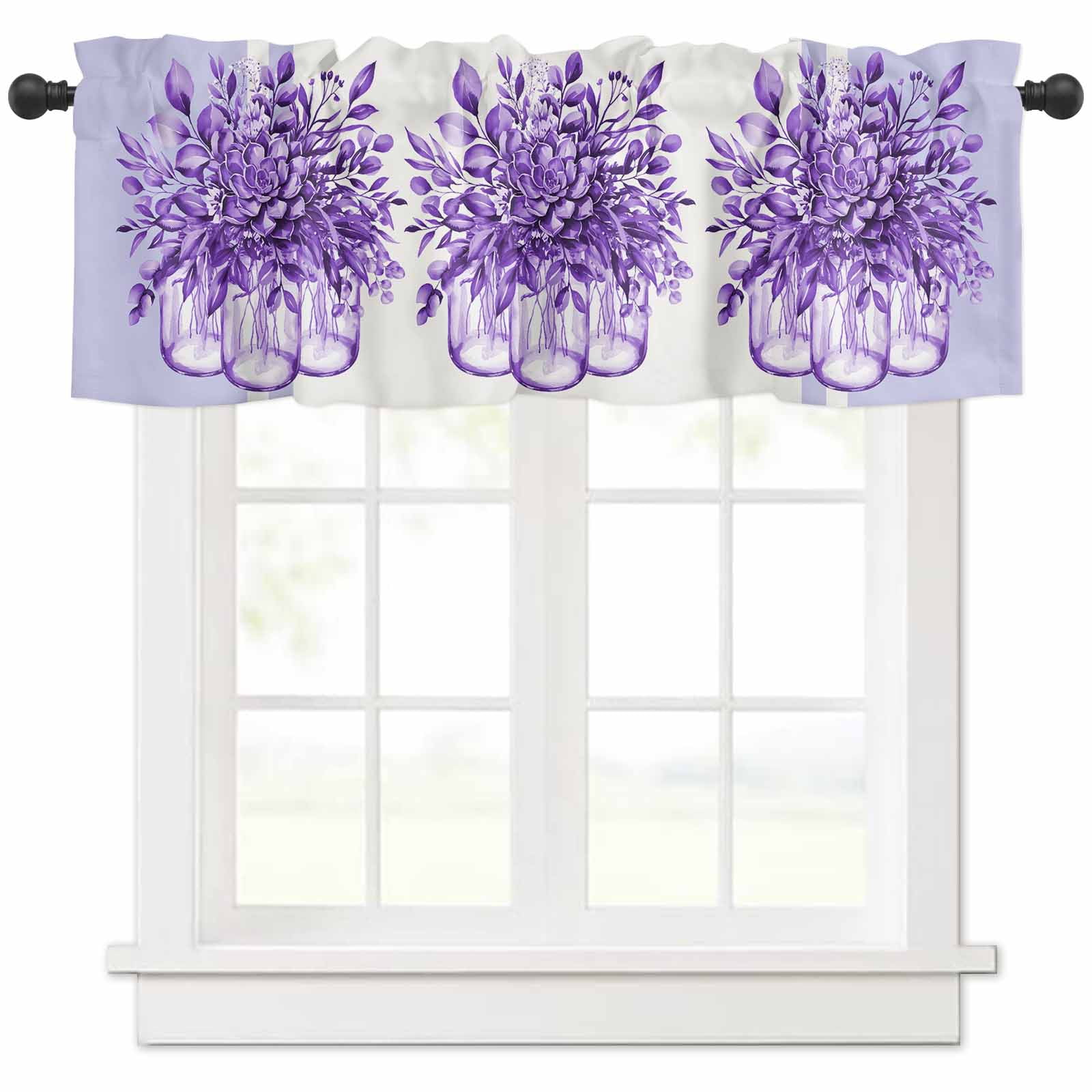 Eucalyptus Purple Valances for Windows Farmhouse Kitchen Curtains ...