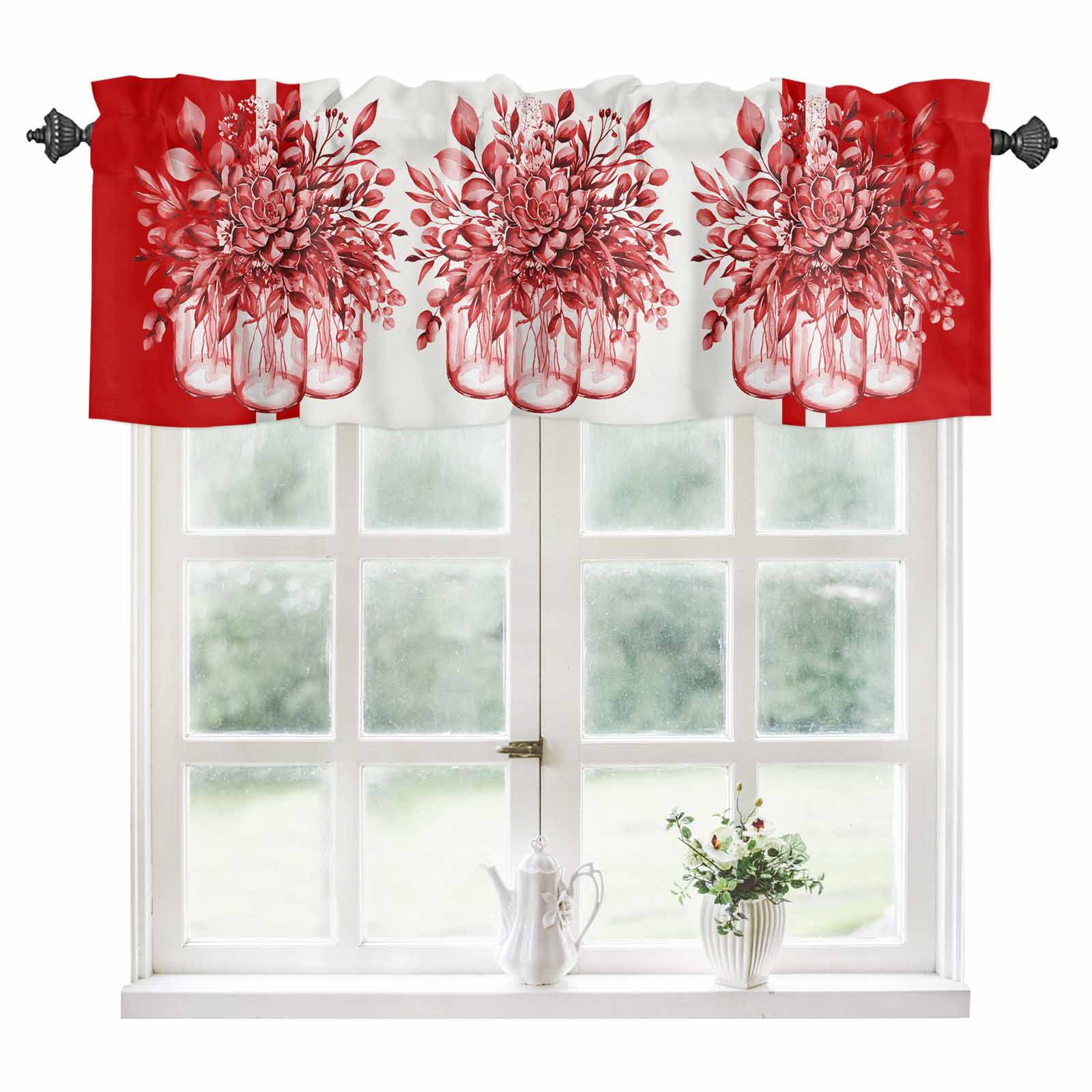 Eucalyptus Red Kitchen Valances for Windows 42x18 Inch Kitchen Curtains ...