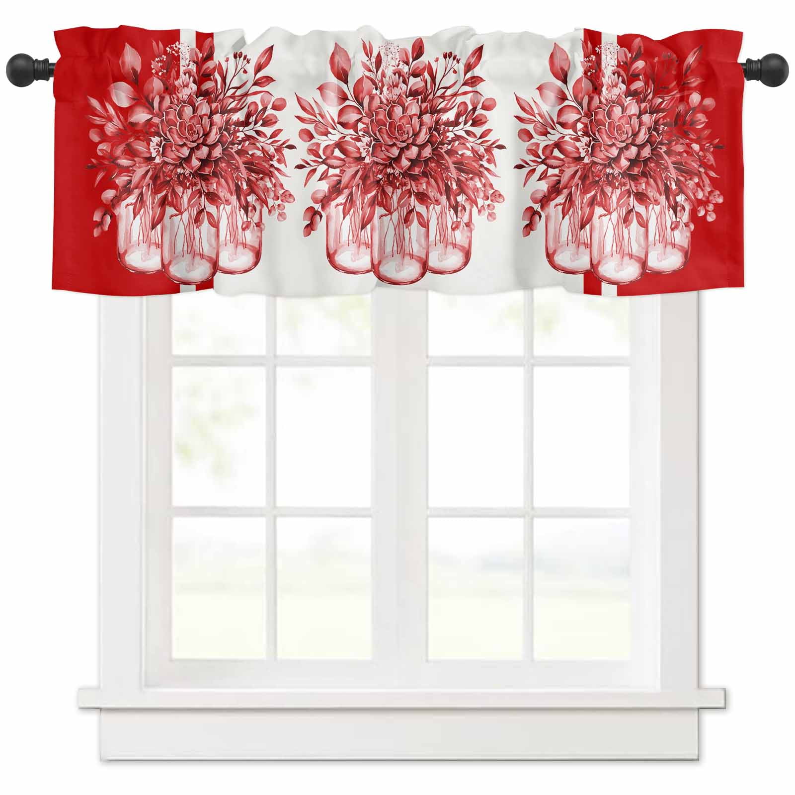 Eucalyptus Red Valances for Windows Farmhouse Kitchen Curtains Valances ...