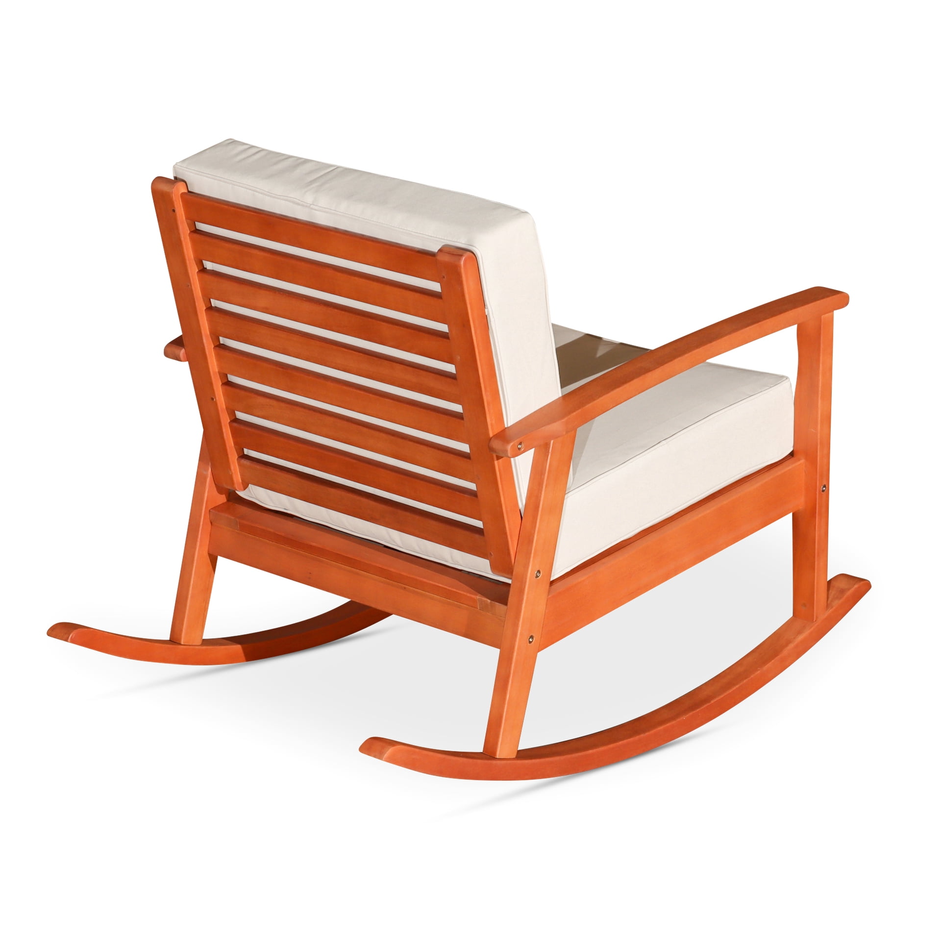 Eucalyptus Rocking Chair With Dark Camping Cushions, Natural Oil Finish ...