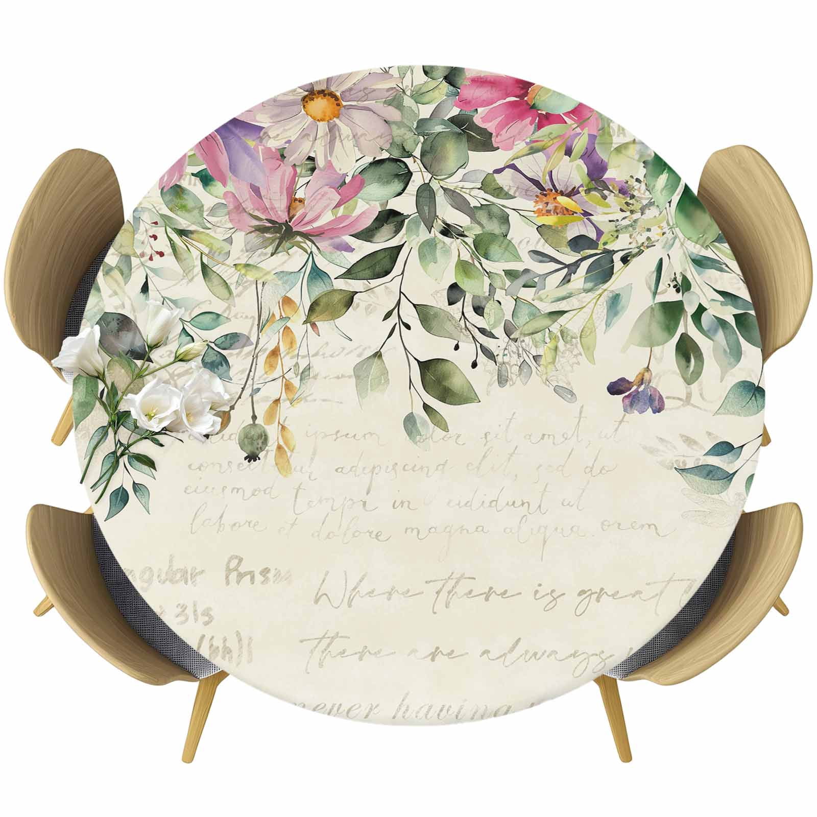 Eucalyptus Round Tablecloth, Fitted Table Cover with Elastic for 36"-44 ...