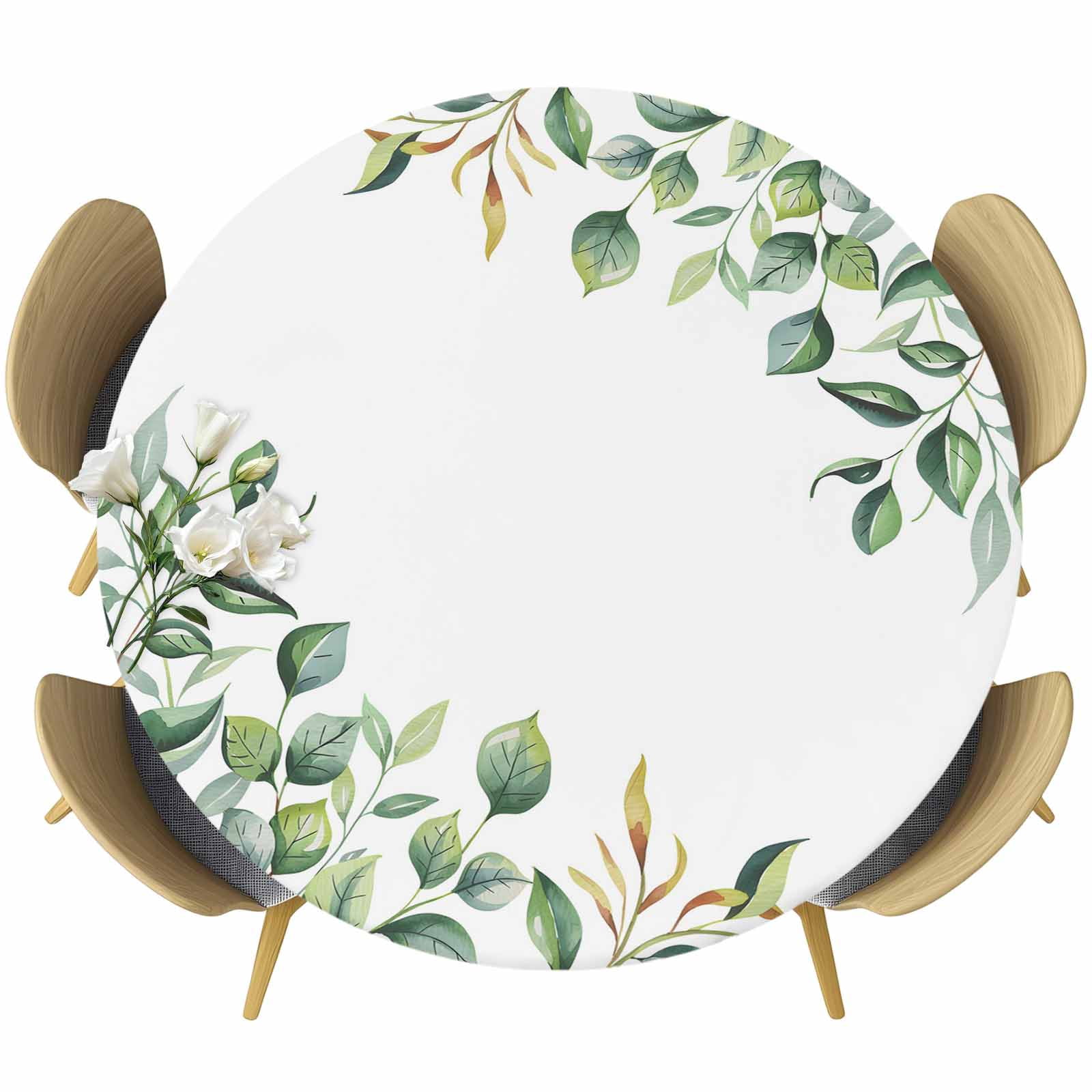 Eucalyptus Round Tablecloth, Fitted Table Cover with Elastic for 55"-60 ...