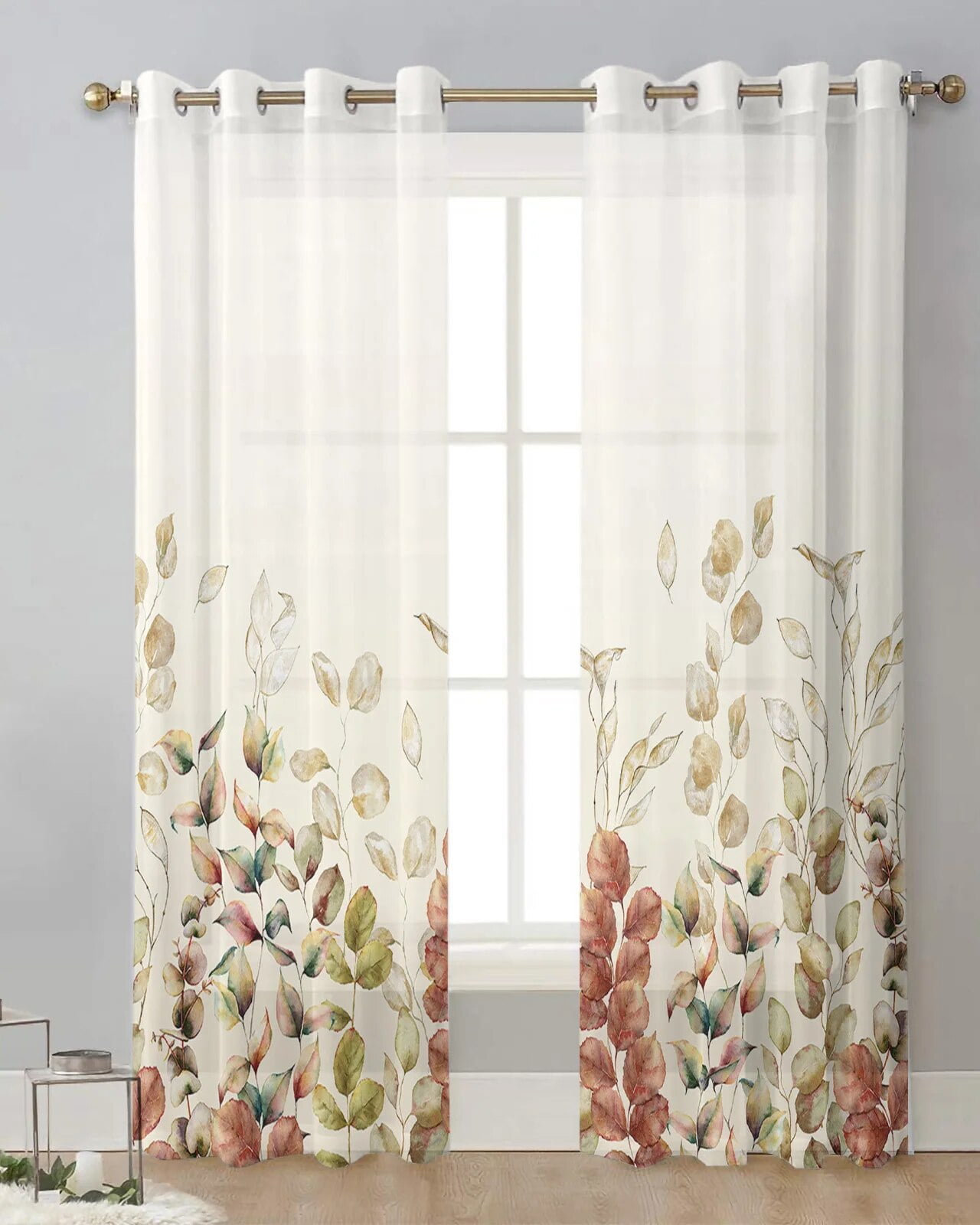 Eucalyptus Rustic Leaves Farmhouse Fall Tulle Curtain Living Room ...