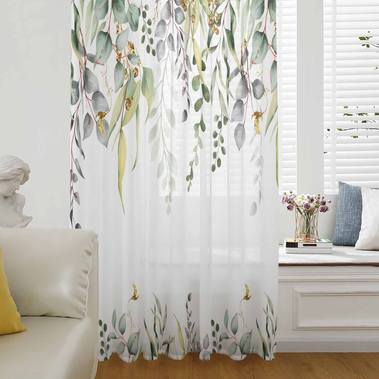 Eucalyptus Semi Sheer Curtains Drapes for Living Room, Bedroom, French ...