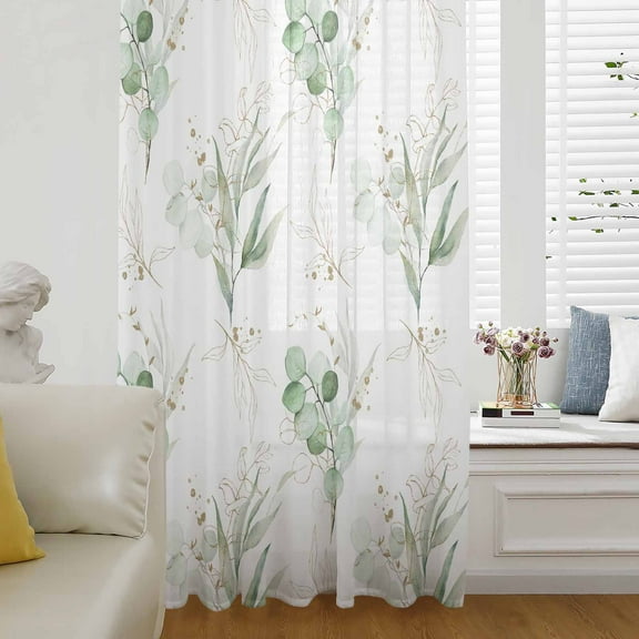 Blue Gold Marble Semi Sheer Curtains Drapes for Living Room, Bedroom ...