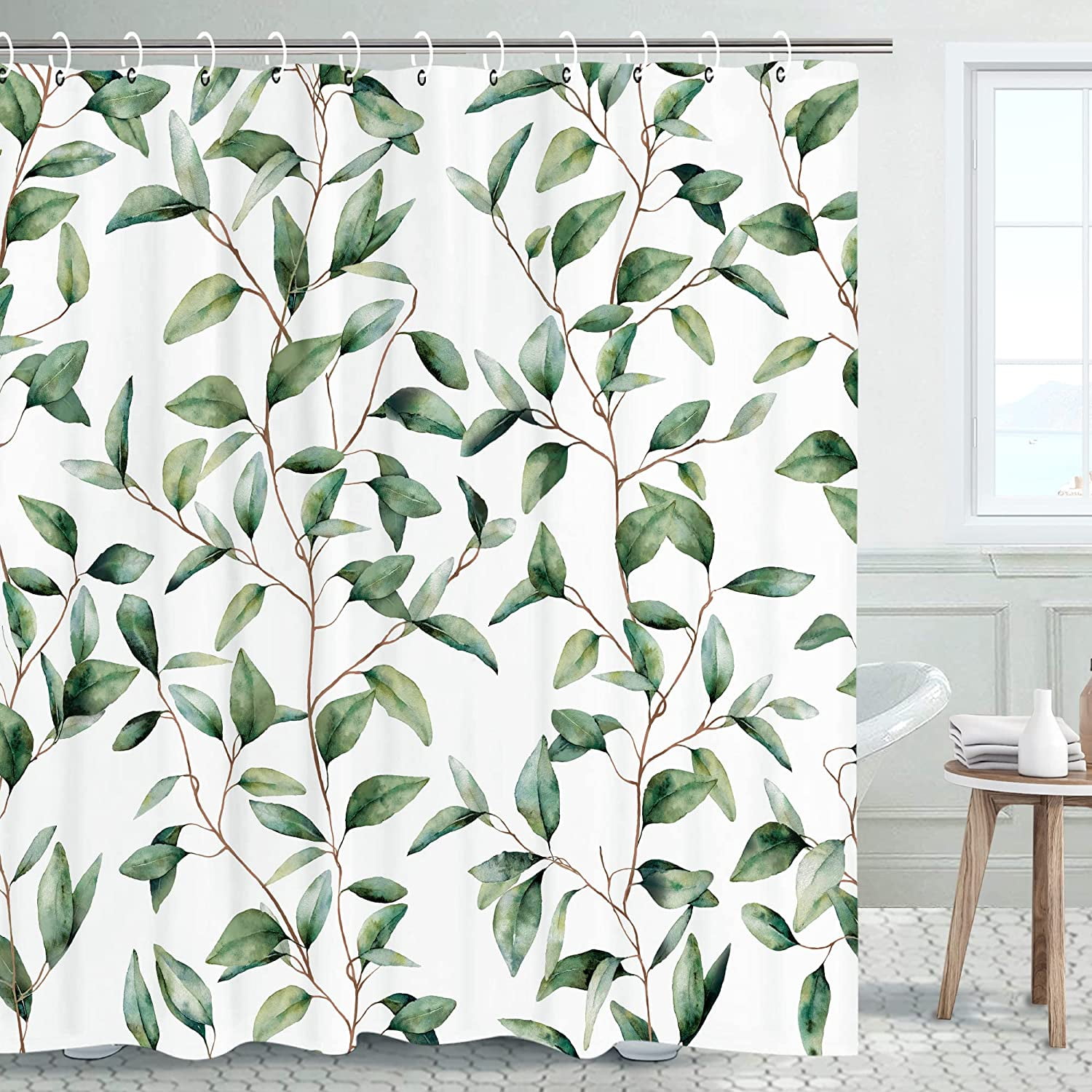 Eucalyptus Shower Curtain, Green Leaf Shower Curtain, Plant Shower ...