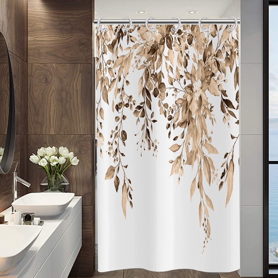 Eucalyptus Small Stall Shower Curtain, Watercolor Tan Leaves on The Top ...
