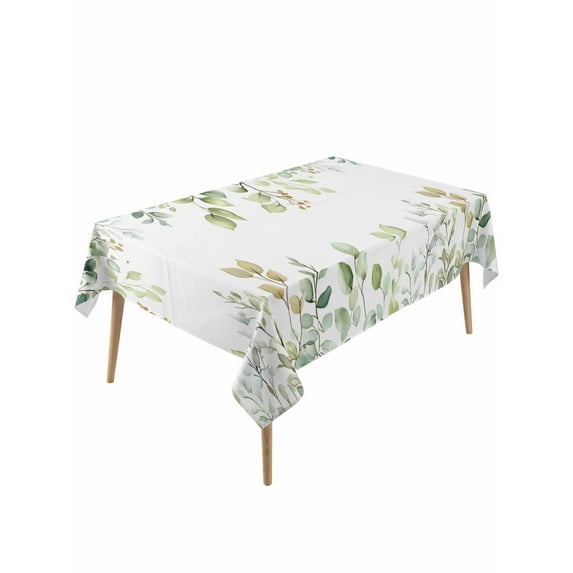 Eucalyptus Table Cloth, Sage Green Brown Leaf Boho Minimalist White ...