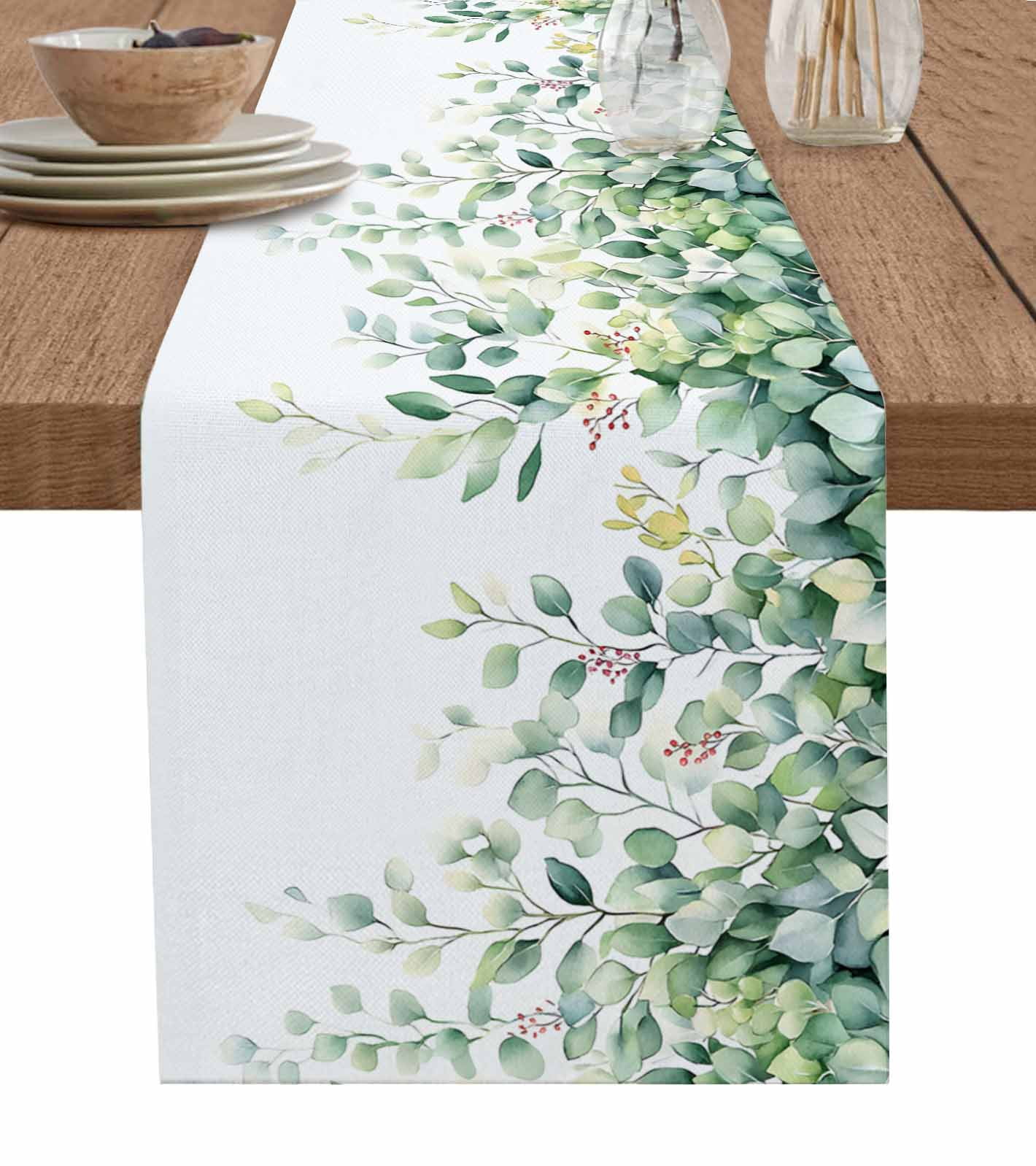 Eucalyptus Table Runner 72 Inches, Aesthetic Fruit Rustic Chic Greenery Plant Bed Runner Dresser ...