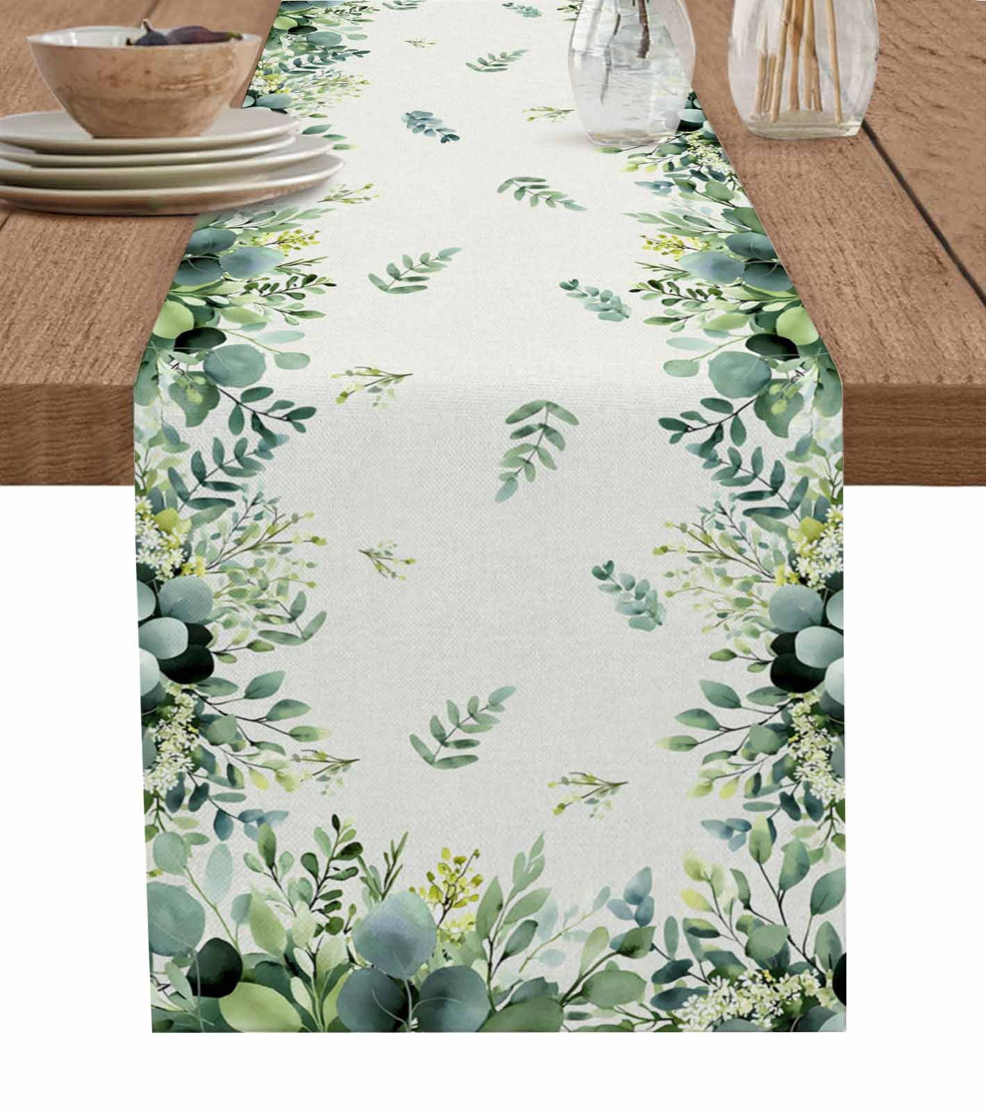 Eucalyptus Table Runner Farmhouse Flower Plant Sage Green Country ...