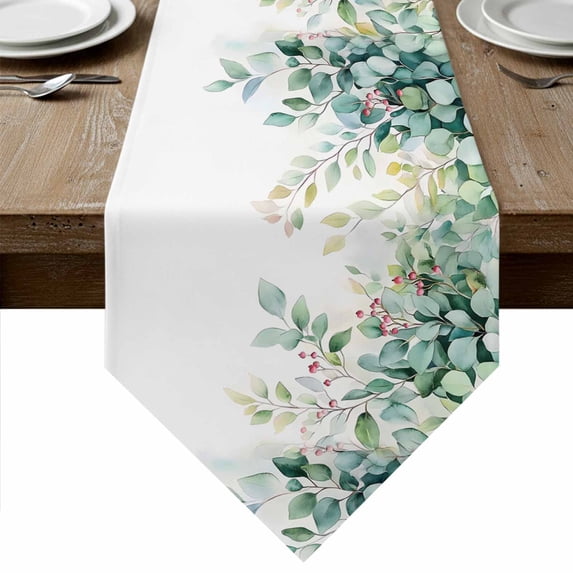 Eucalyptus Table Runner Linen Burlap Table Runner 60 Inches Long Leaf ...
