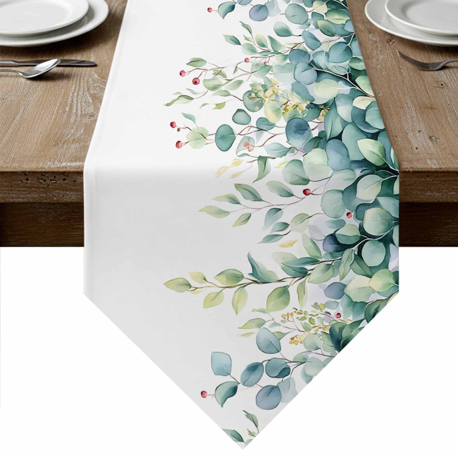 Eucalyptus Table Runner Linen Burlap Table Runner 70 Inches Long Round ...