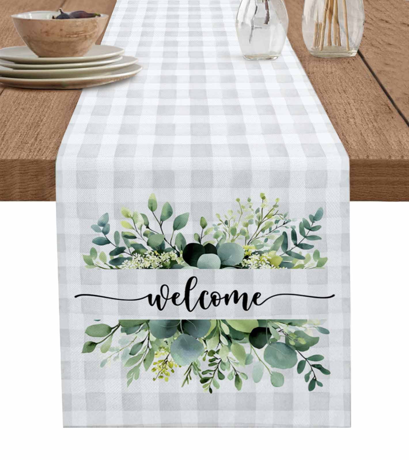 Eucalyptus Table Runner Sage Green Botanical Flower Plaid Check Tablerunners 13 x 72 Inch, Table ...