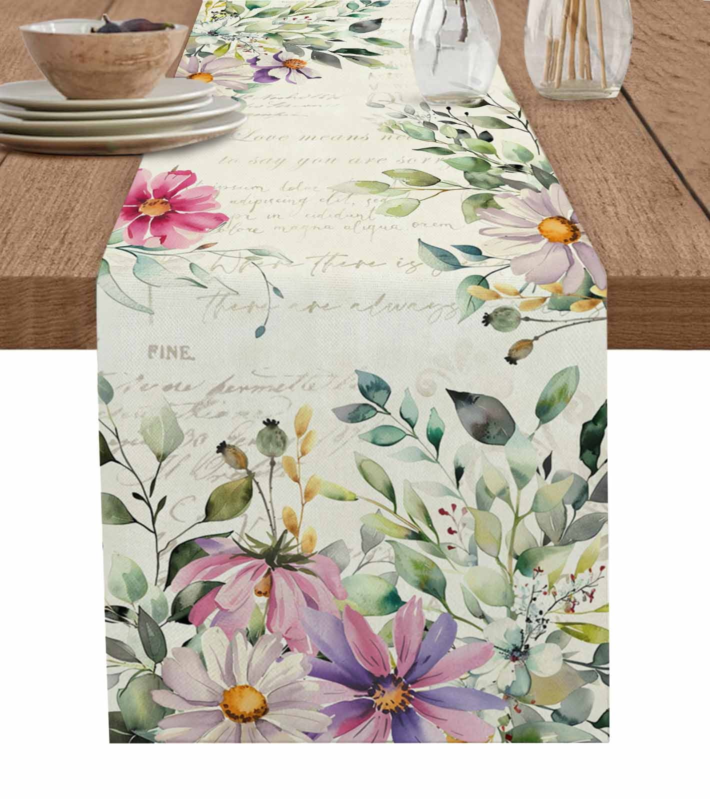 Eucalyptus Table Runner Sage Green Botanical Leaf Pink Flower Farm ...