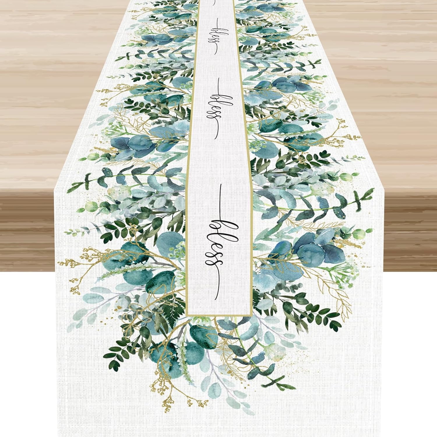 Eucalyptus Table Runner, Seasonal Floral Sage Blue Spring Summer Green ...