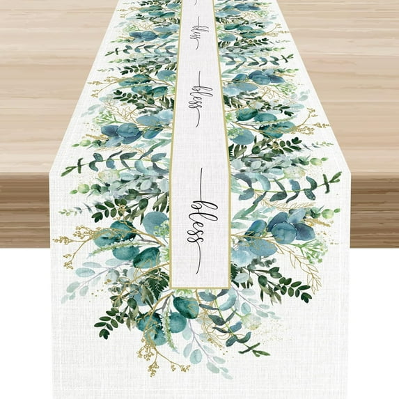 Eucalyptus Table Runner, Seasonal Floral Sage Blue Spring Summer Green ...