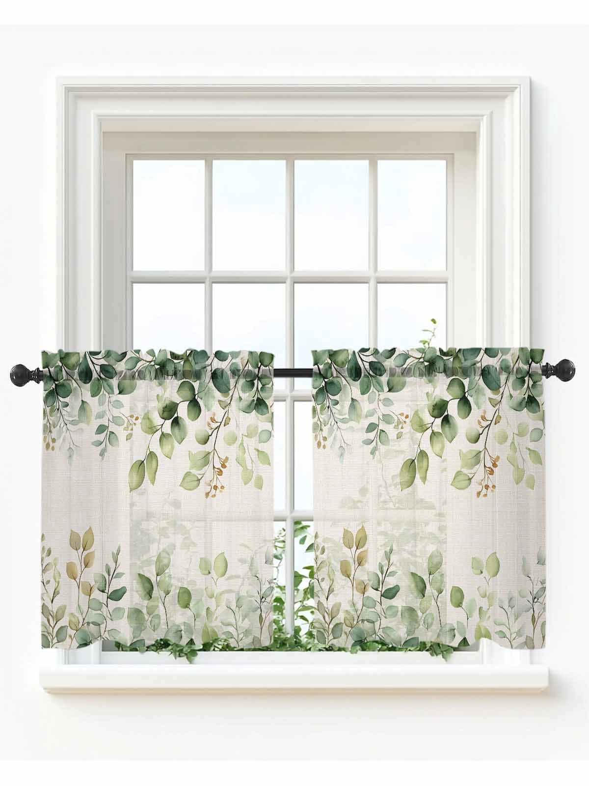 Eucalyptus Tier Curtains 36 Inch Length,Sheer Curtains for Bedroom ...