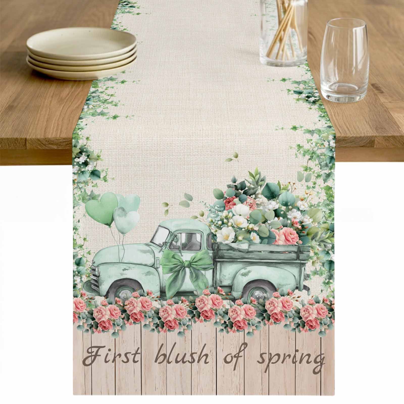 Eucalyptus Trucks Table Runner - 108 Inch Long Spring Rustic Floral ...
