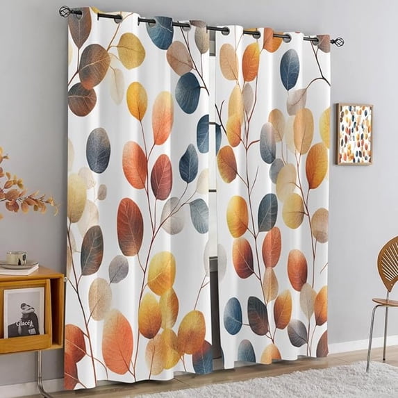 Eucalyptus Vine Blackout Curtains, Blue Gold Leaf Curtains For Living ...