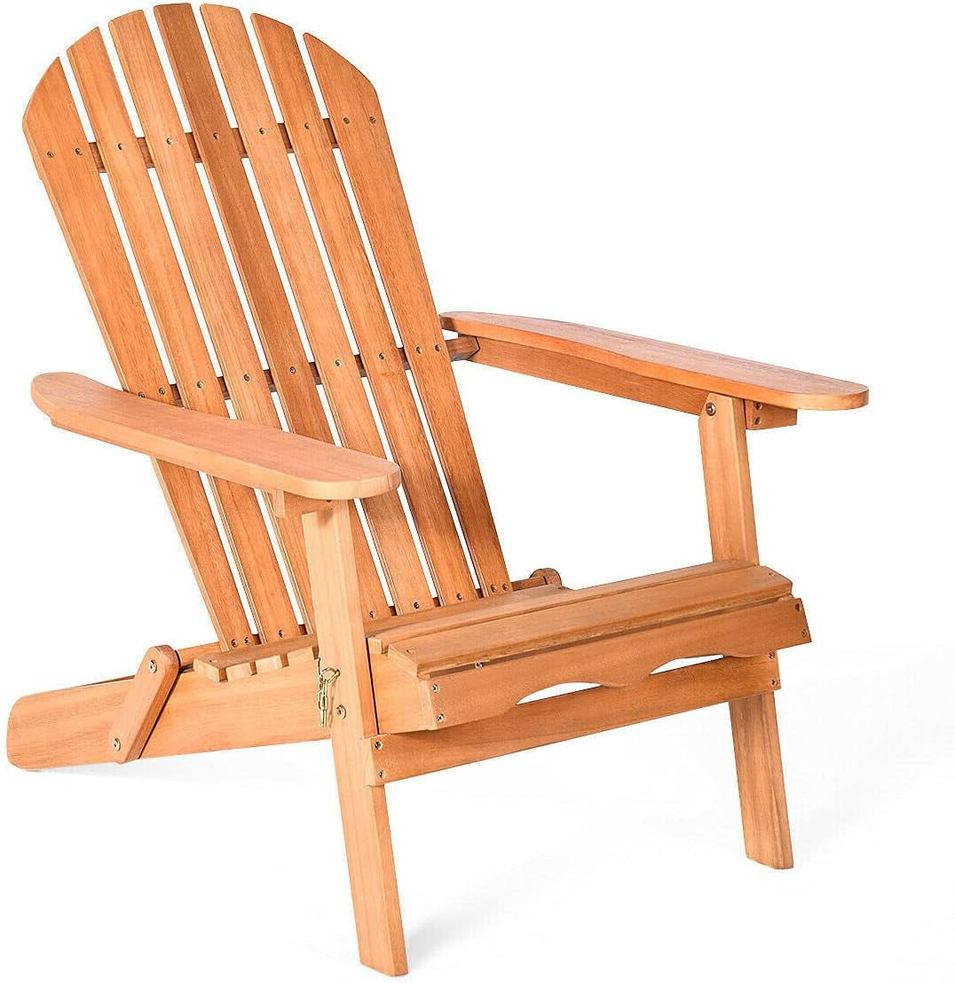 Eucalyptus Wood Patio Adirondack Chair Foldable Design with Lockable Key Outdoor Lounger Chair ...