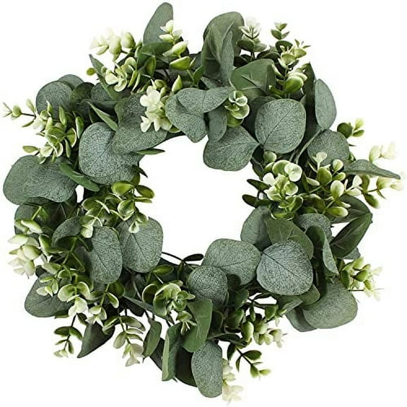 Artificial Eucalyptus and Fern Leaf Wreath 17.7 Inch - Large Green Greenery Wreath for Front ...