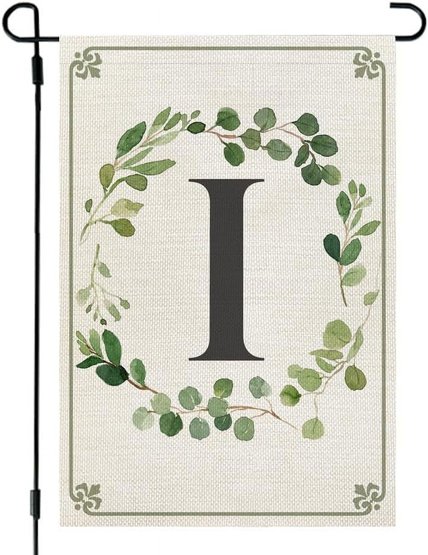 Eucalyptus Wreath Spring Monogram Letter I Garden Flag Double Sided ...