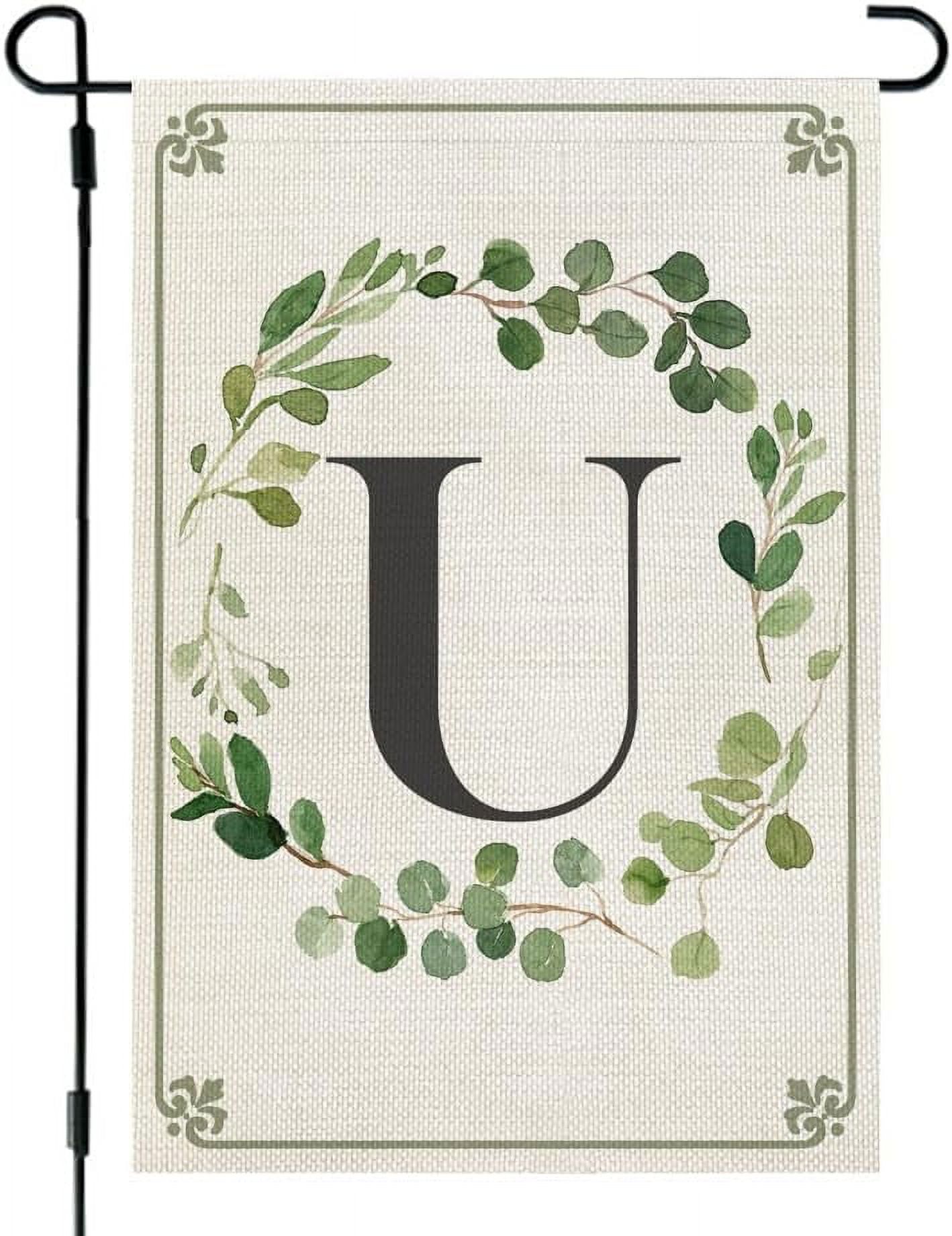 Eucalyptus Wreath Spring Monogram Letter U Garden Flag Double Sided ...